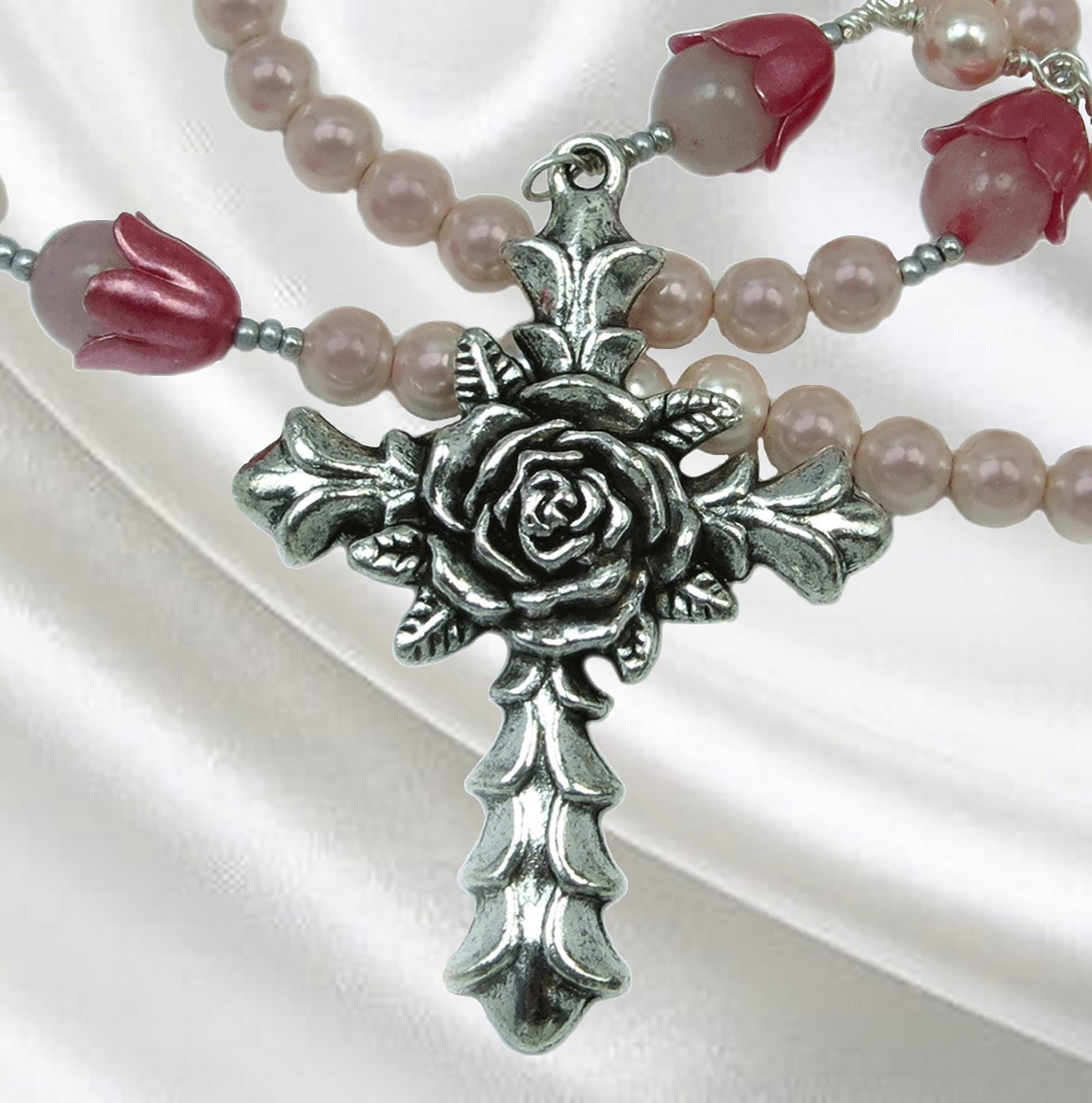 Handmade Franciscan Crown Rosary, Pink Pearl Catholic Rosary, Chaplet ...