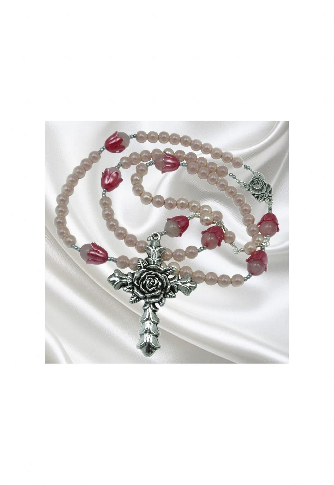 Handmade Franciscan Crown Rosary, Pink Pearl Catholic Rosary, Chaplet ...