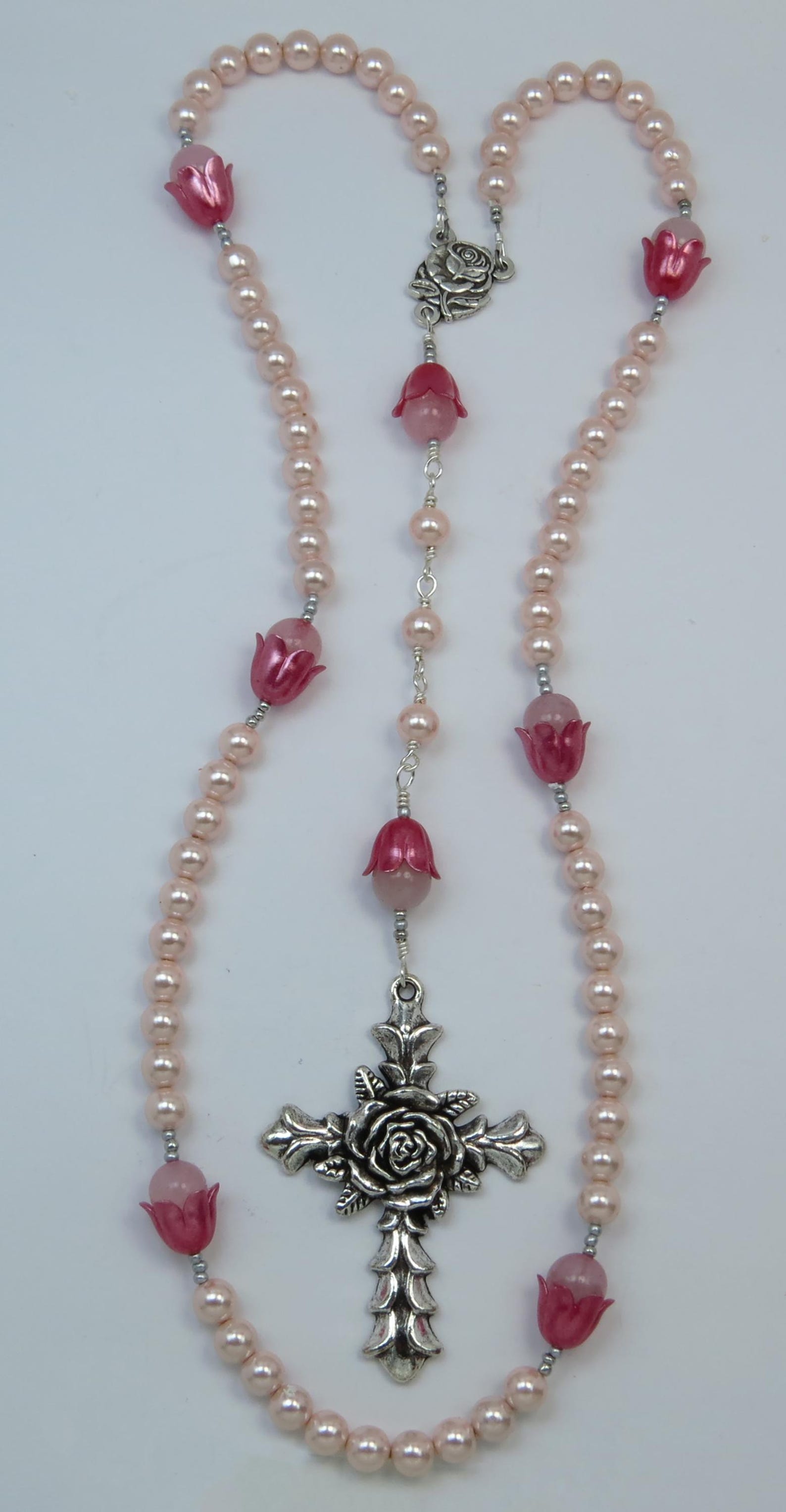 Handmade Franciscan Crown Rosary, Pink Pearl Catholic Rosary, Chaplet ...