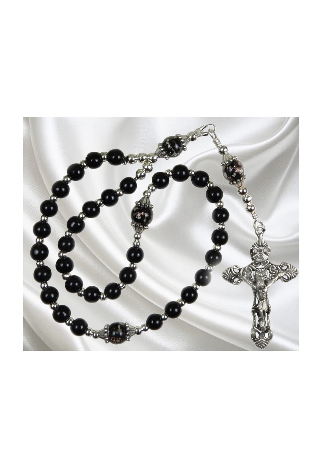 Rosary Eastern Orthodox Gift Greek Chotki Black Shell Pearls and Silver ...