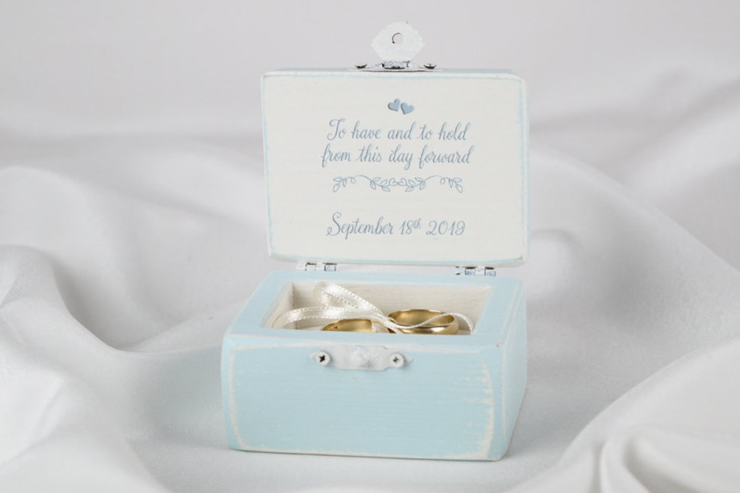 Blue Wedding Ring Box, Personalized Engagement Ring Box, Wedding ...