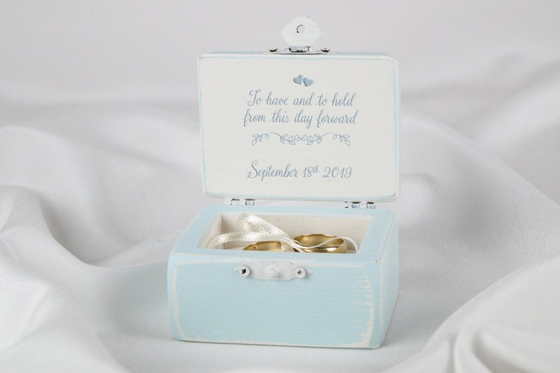 Blue Wedding Ring Box, Personalized Engagement Ring Box, Wedding ...