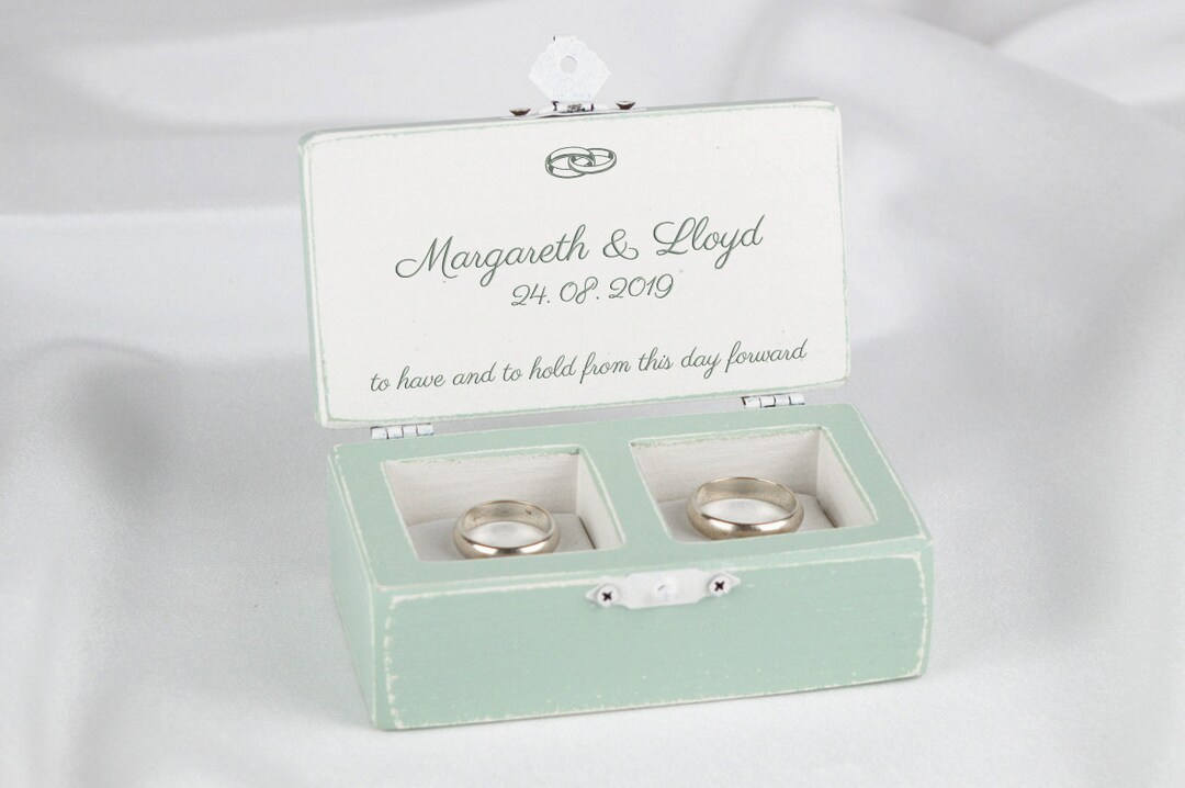 Wedding Ceremony Ring Box, Mint Ring Box, Ring Bearer Box, Personalized ...