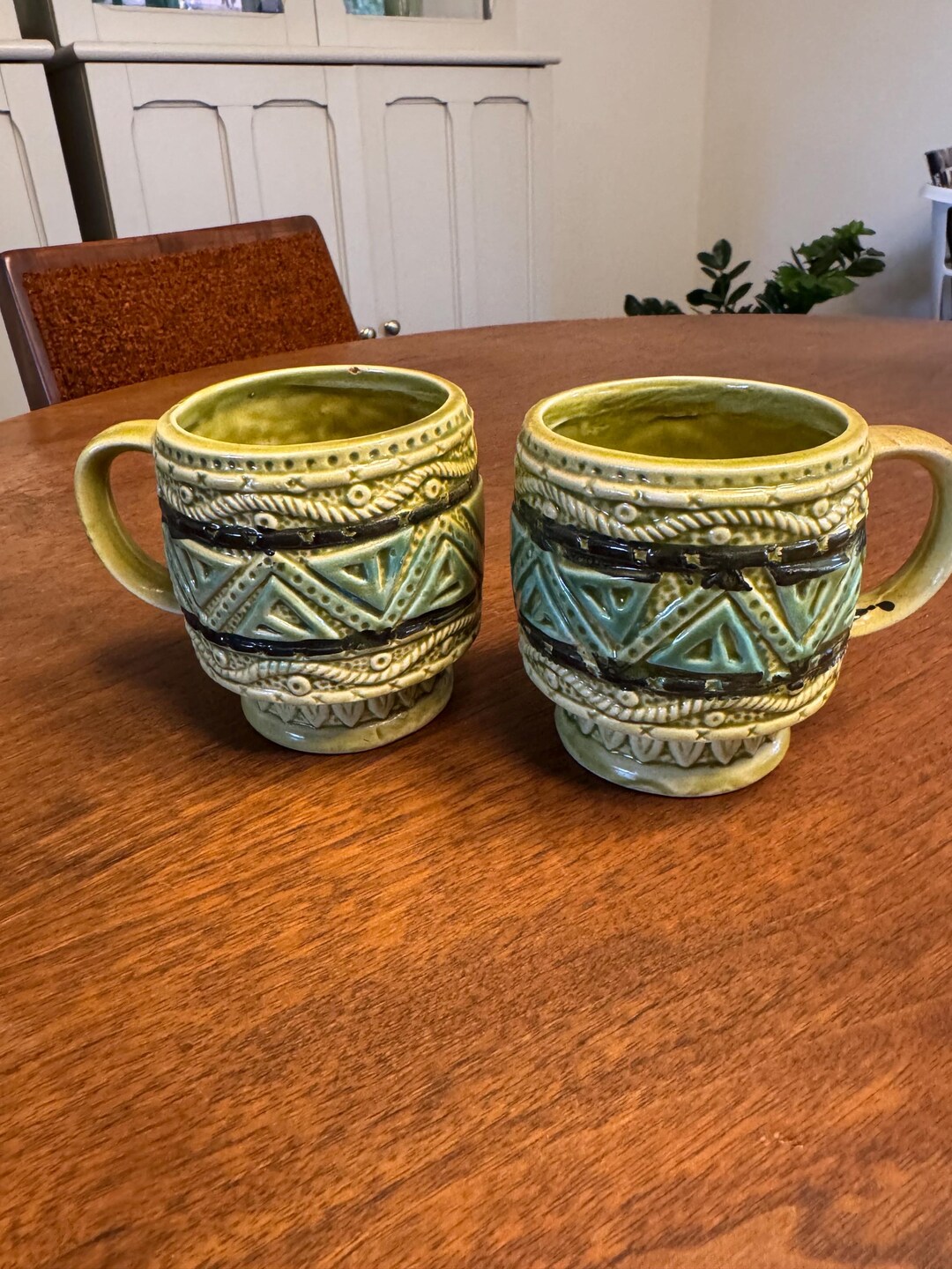Vintage Midcentury Kitsch Tiki Ceramic Coffee Mugs in Green. - Etsy