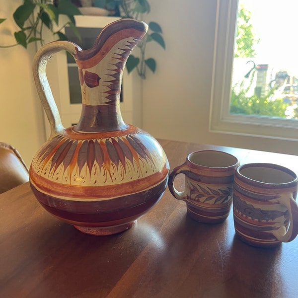 Mexican Pottery Pitcher and Cups - Etsy