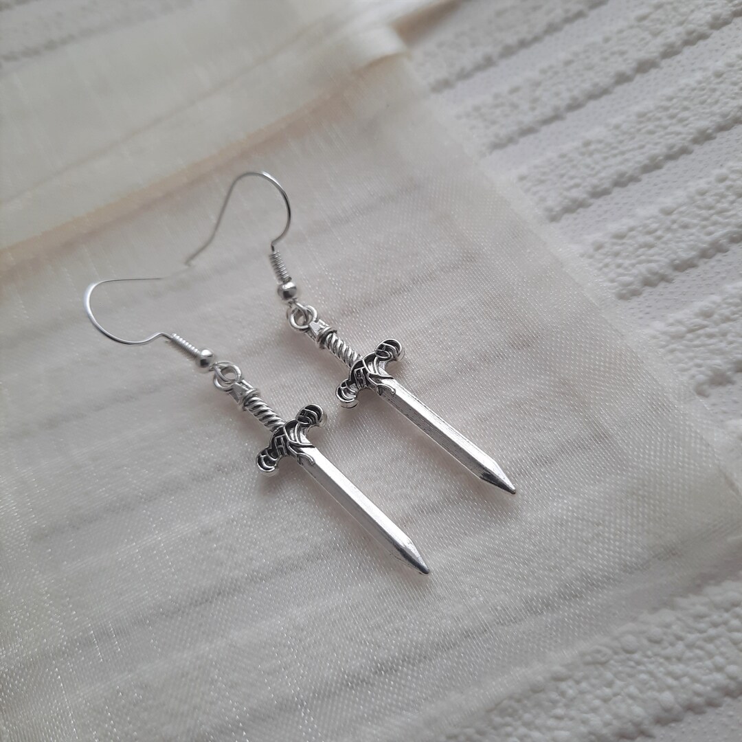 Silver Dagger Earrings, Sword Earrings for Women, Gift for Her - Etsy