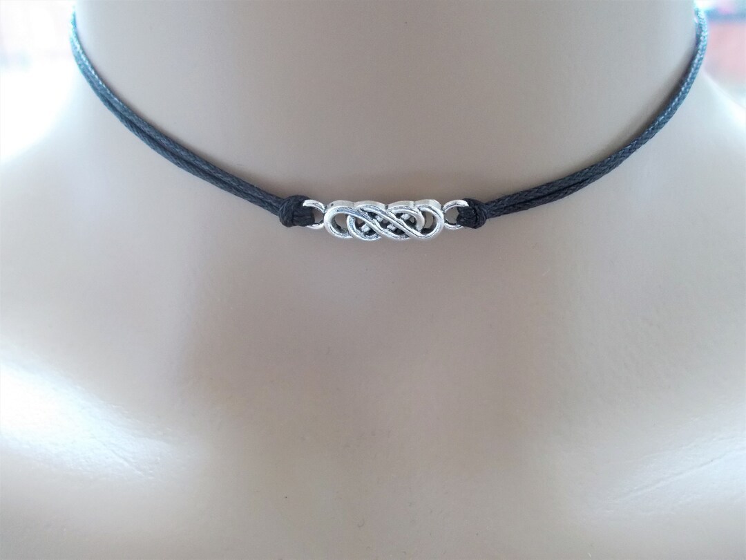 Black Double Infinity Choker Necklace, Simple Black Choker, Double Cord ...