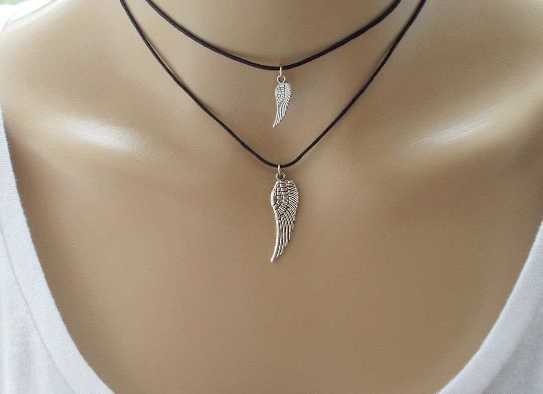 Black Double Cord Choker, Angel Wing Choker, 2 Strand Choker, Layered ...