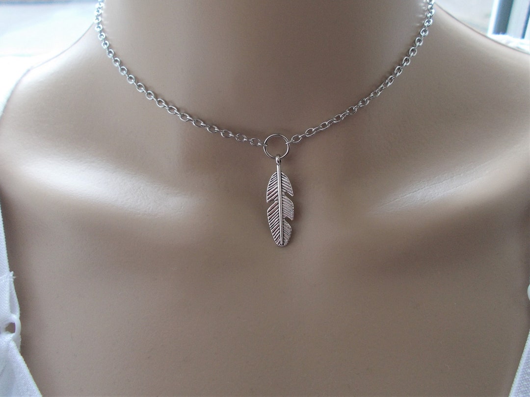 Silver Feather Choker Dainty Chain Choker Little Gift for - Etsy
