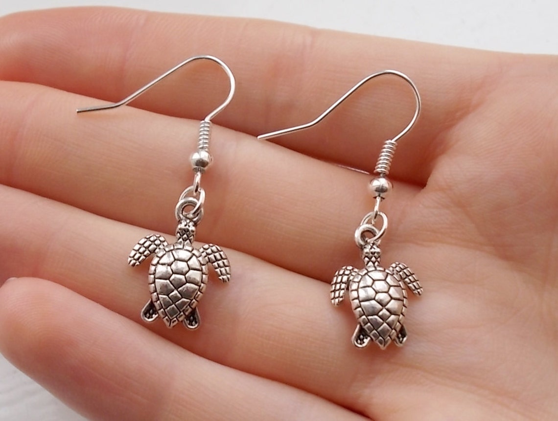 Turtle earrings silver earrings handmade earrings animal | Etsy