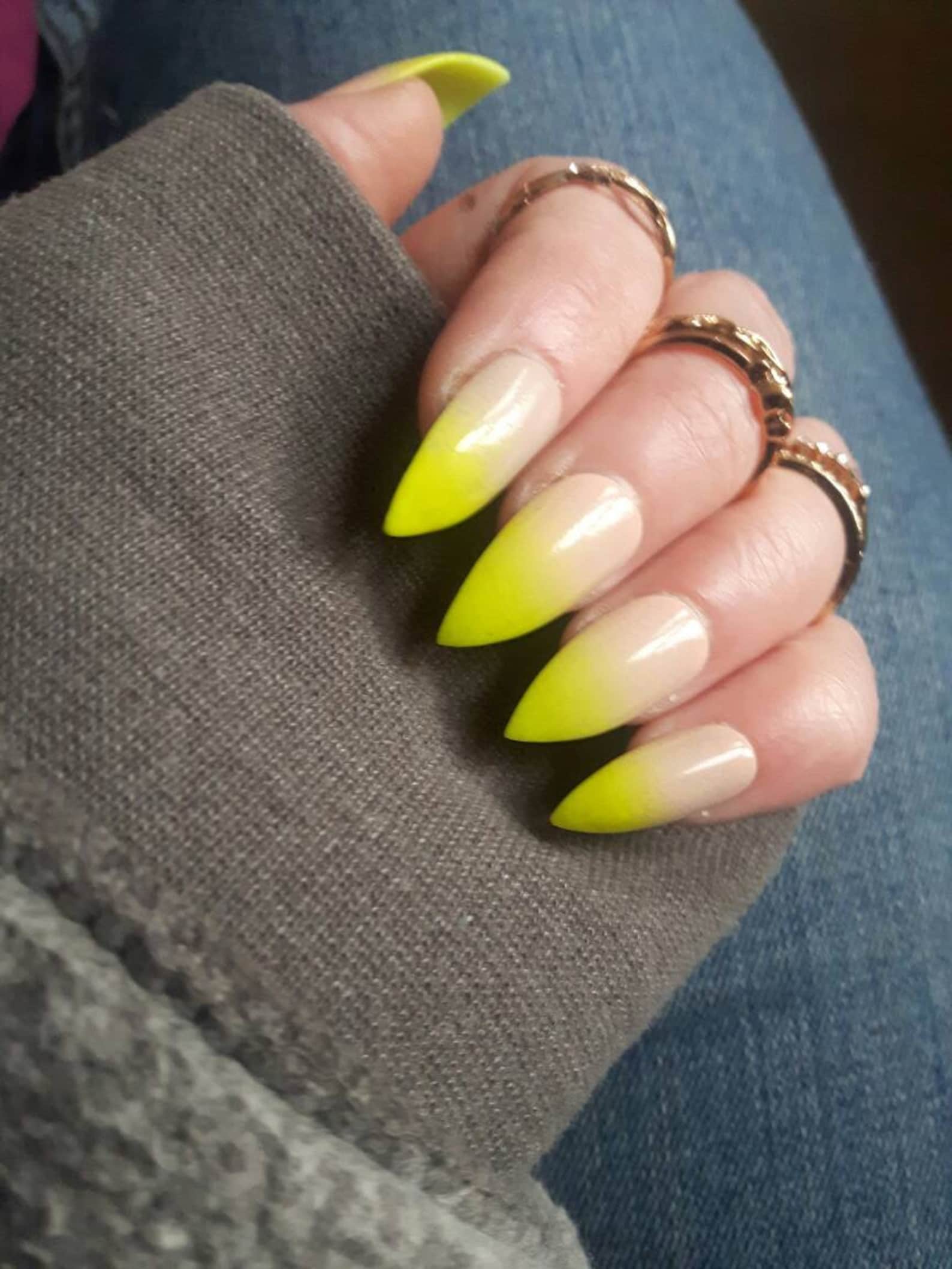 Neon Ombre Fluorescent Illuminous Hand Painted False Nails Press on ...