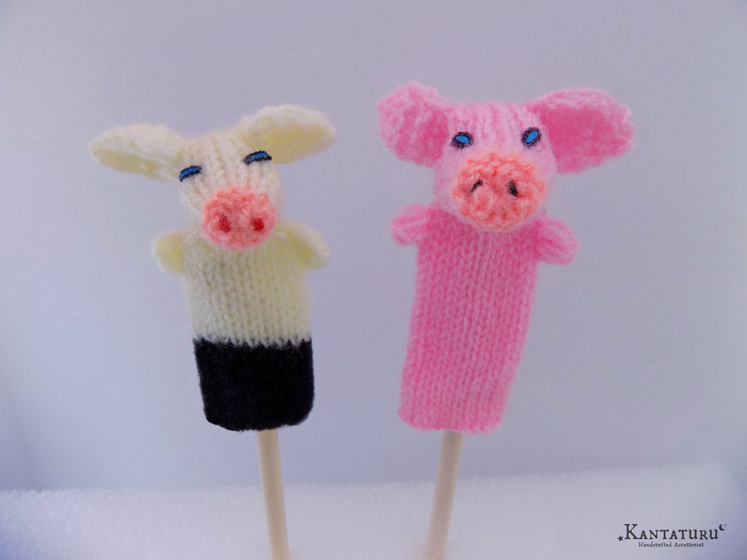Pig Finger Puppet - Pink Pig, White Pig, Farm Animal, Handmade Toy for ...
