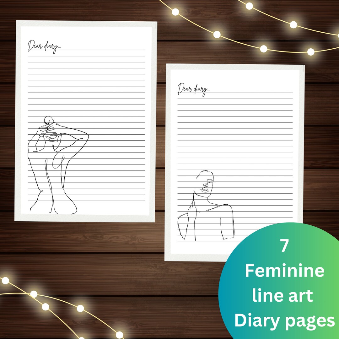 Feminine Line Art Diary Pages, PDF Digital Download,diary,journal Pages ...