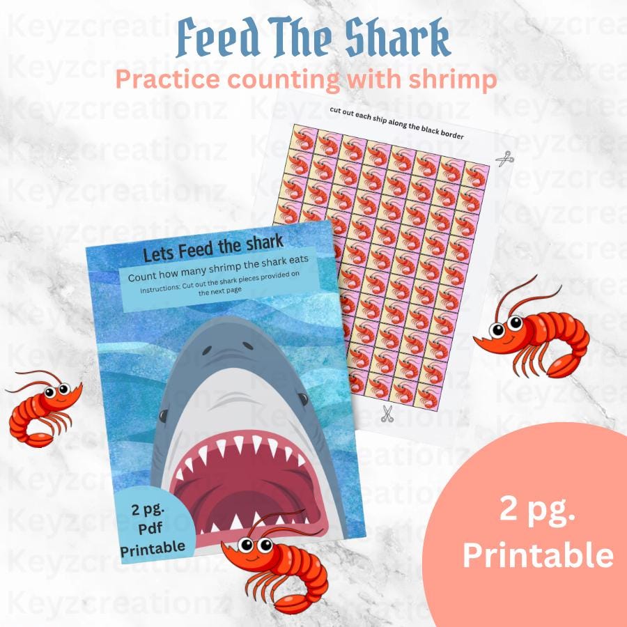 Feed the Shark Counting Worksheet - Etsy