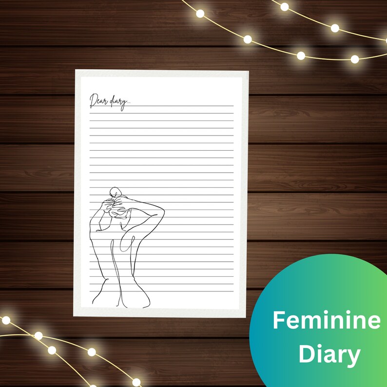 Feminine Line Art Diary Pages: Printable Journal (PDF Digital Download ...