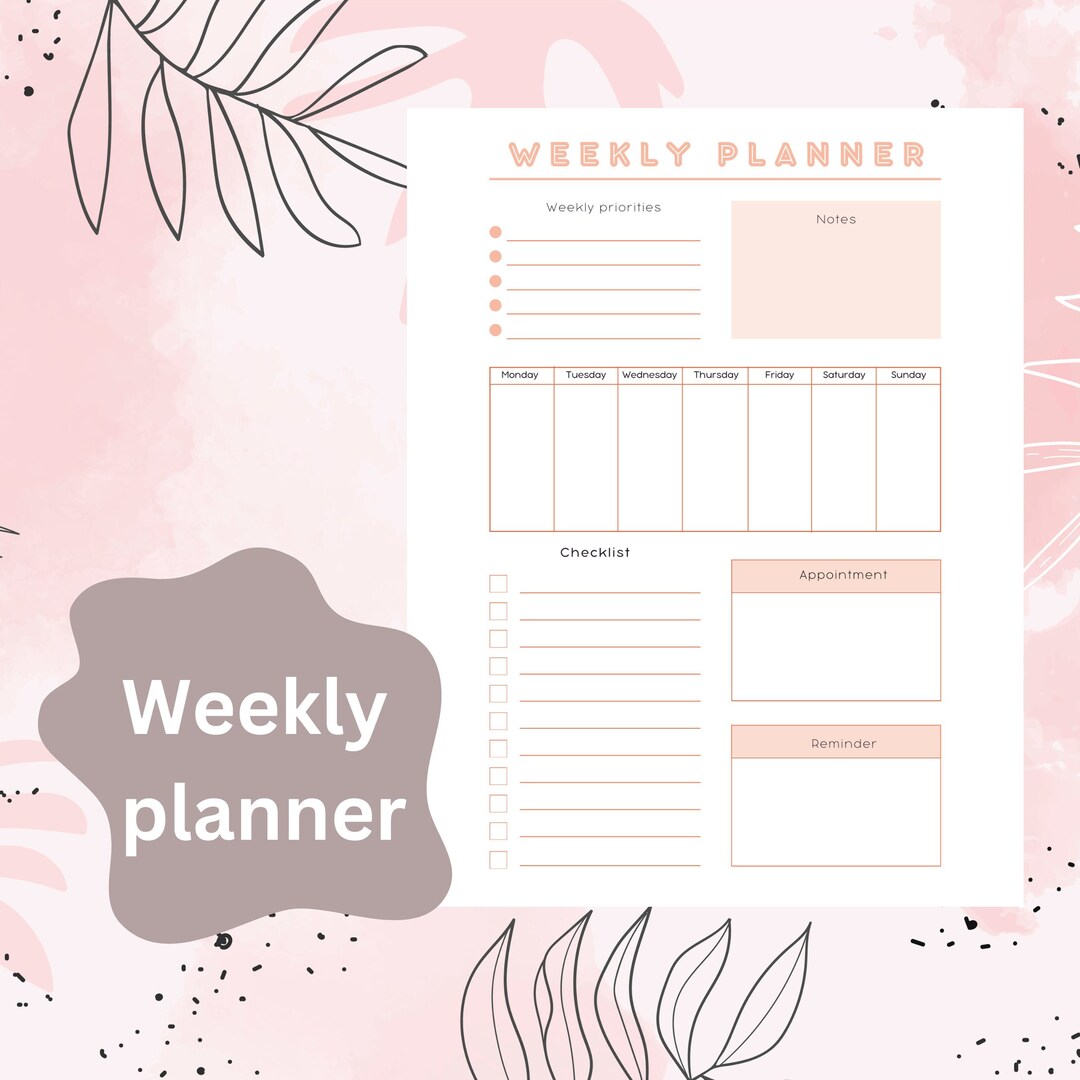 Pink Weekly Planner | Daily To-do List Organizer (digital Download) - Etsy