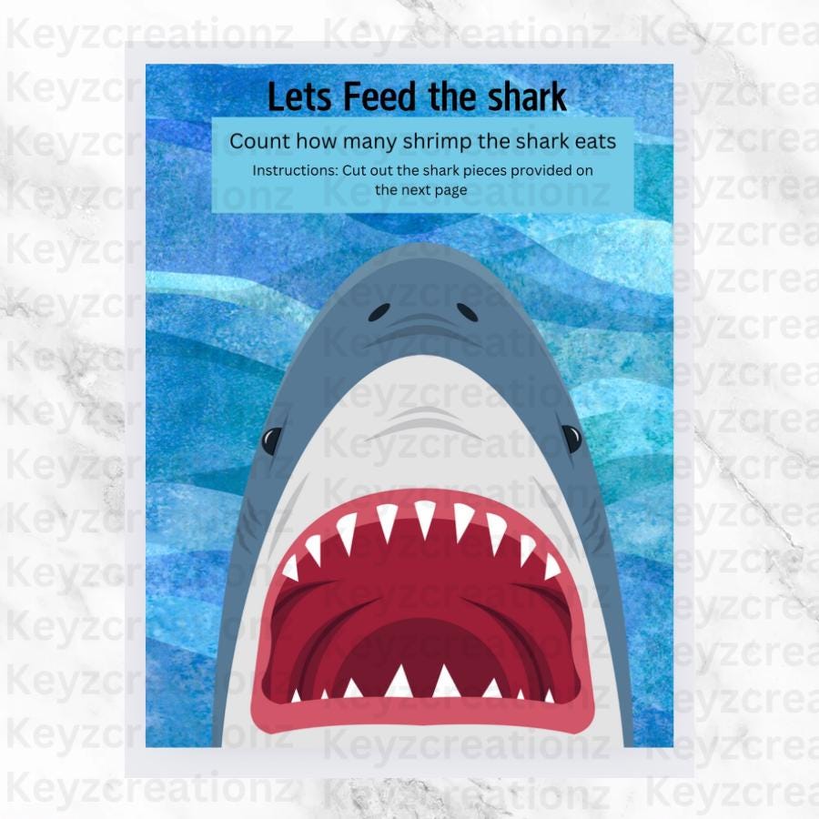 Feed the Shark Counting Worksheet - Etsy