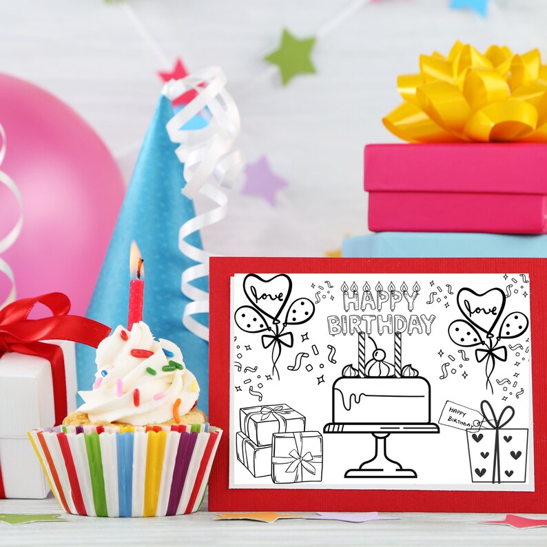 Coloring Birthday Card| Celebration Card| Digital Download| PDF. Print ...