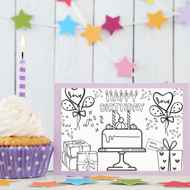 Coloring Birthday Card| Celebration Card| Digital Download| PDF. Print ...