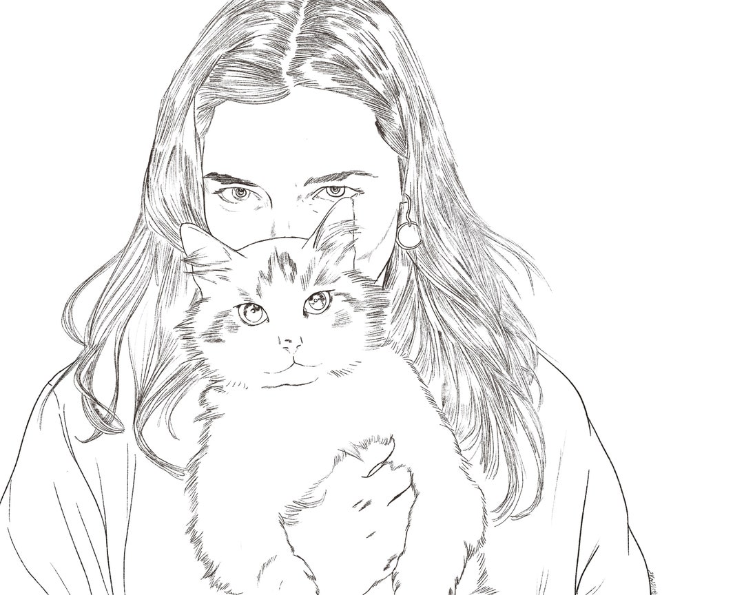 Custom Digital Line Drawing Illustration Portrait Pet Portrait Family ...