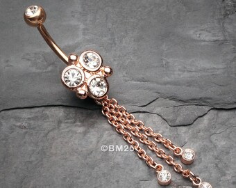 Rose Gold Brilliant Heart Cascade Belly Button Ring | Etsy