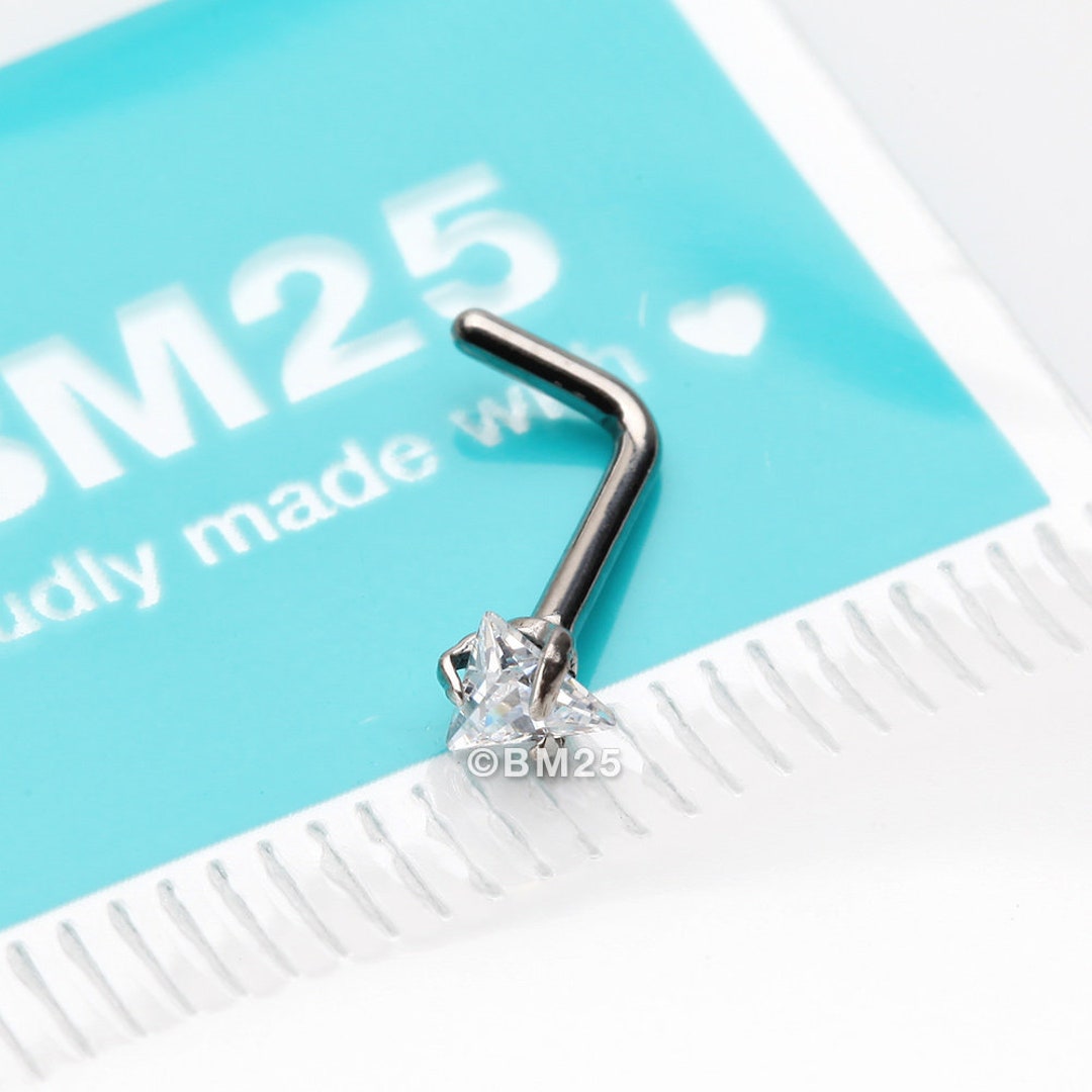 Implant Grade Titanium Triangle Prong Set Sparkle Gem Top L-shaped Nose ...