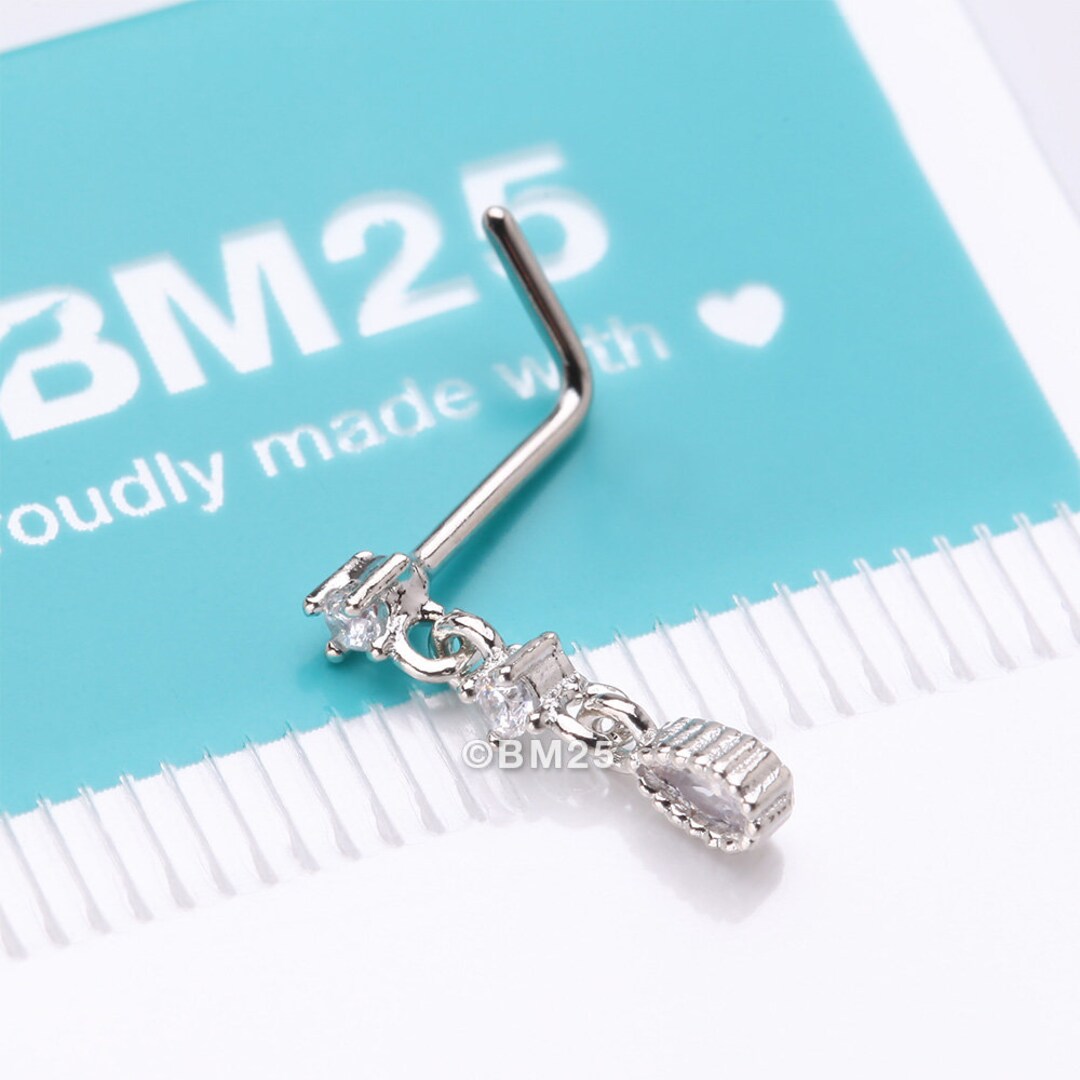 Fairytale Droplets Multi-gem Teardrop Dangle L-shaped Nose Ring-clear ...