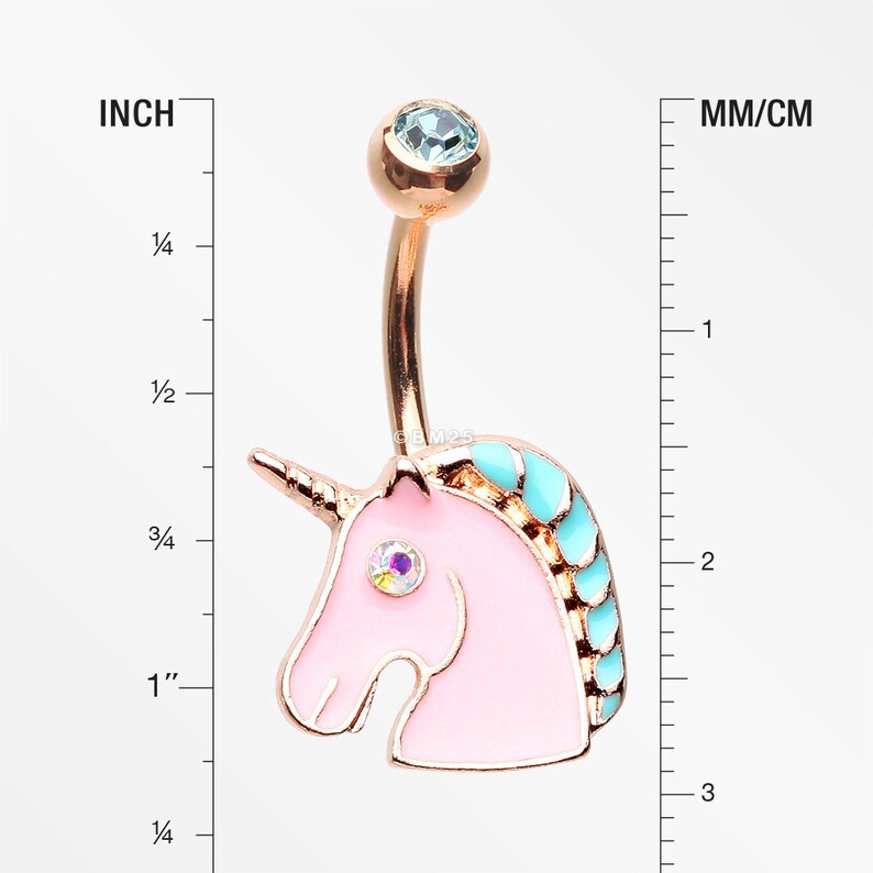 Rose Gold Stay Magical Unicorn Sparkle Belly Button Ring | Etsy