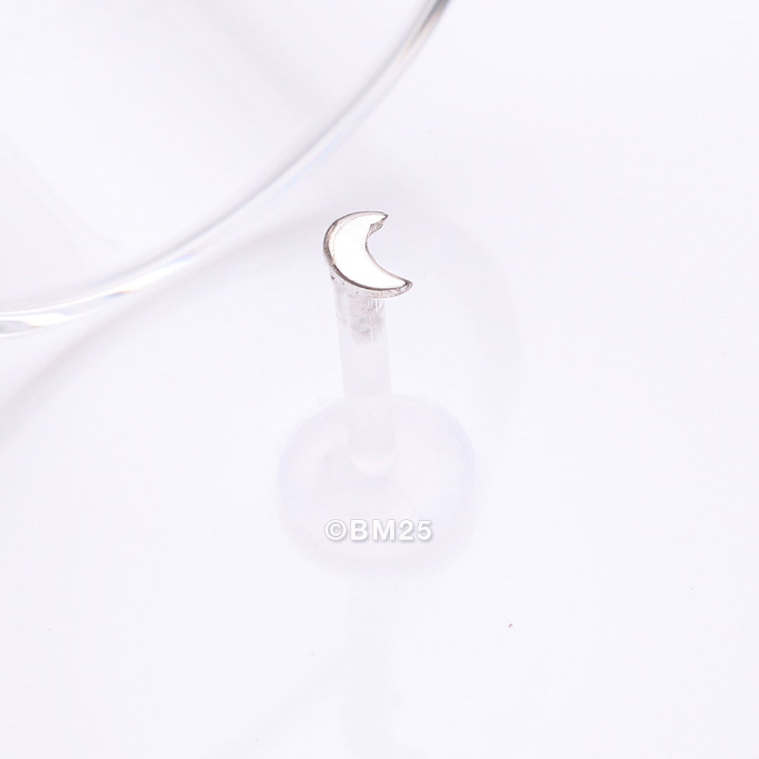 14 Karat White Gold Crescent Moon Plate Top Bio-flex Labret - Etsy