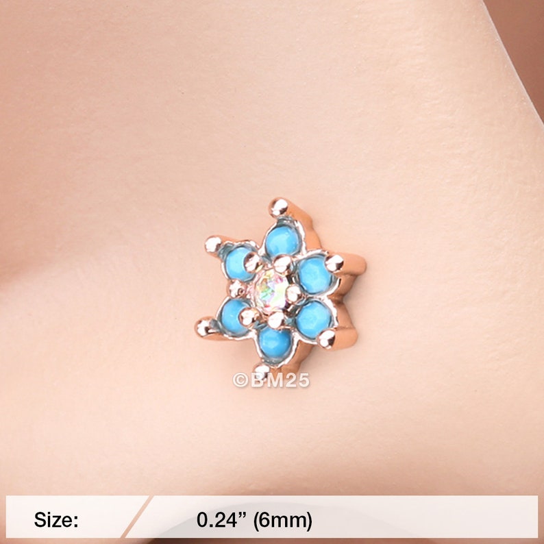 Rose Gold Spring Flower Turquoise Sparkle Nose Stud Ring - Etsy