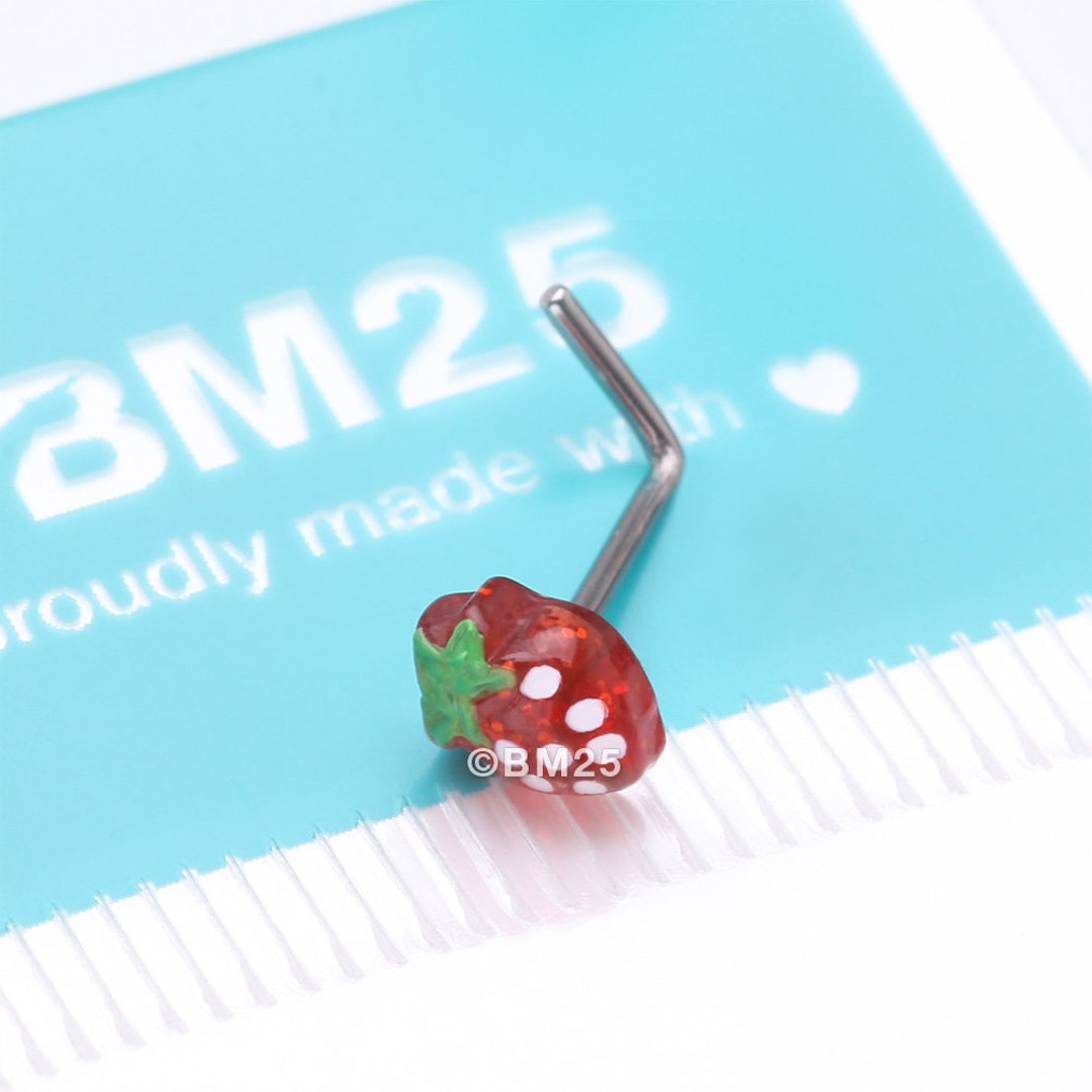 Very Berry Red Strawberry L-shaped Nose Ring - Etsy