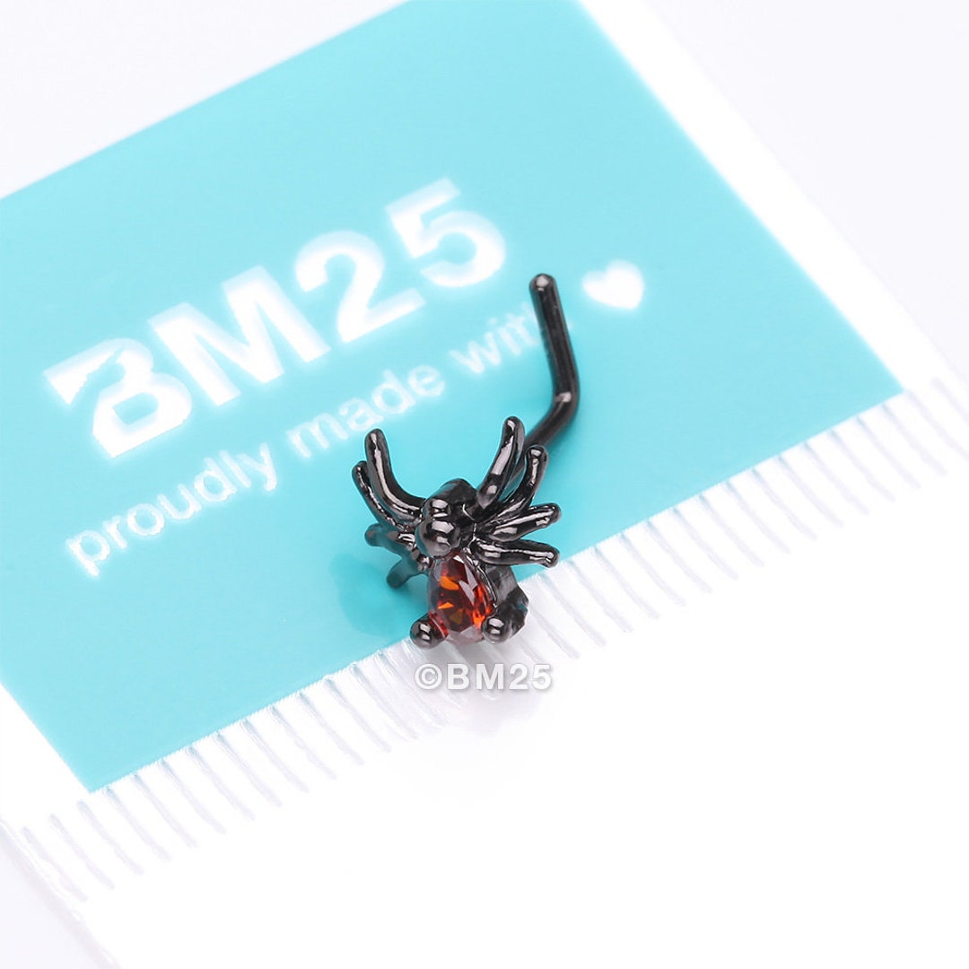 Blackline Spider Sparkle L-shaped Nose Ring-red - Etsy