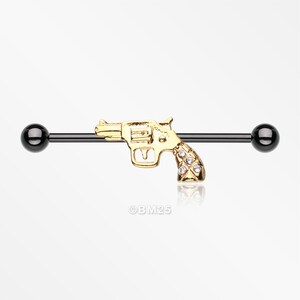 Blackline Golden Revolver Sparkle Industrial Barbell-black/clear - Etsy