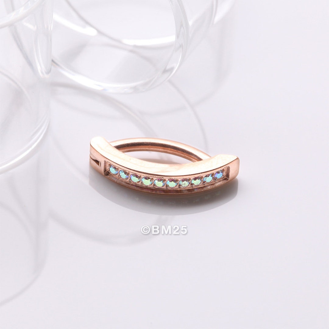 Implant Grade Titanium Rose Gold Sparkle Gem Lined Minimalist Curved ...