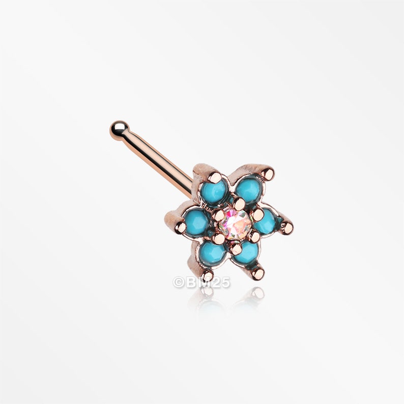 Rose Gold Spring Flower Turquoise Sparkle Nose Stud Ring - Etsy