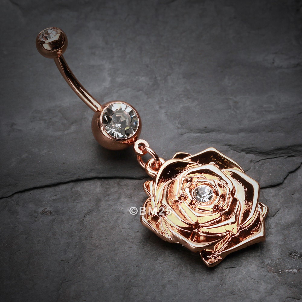 Rose Gold Plated Blossom Belly Button Ring | Etsy