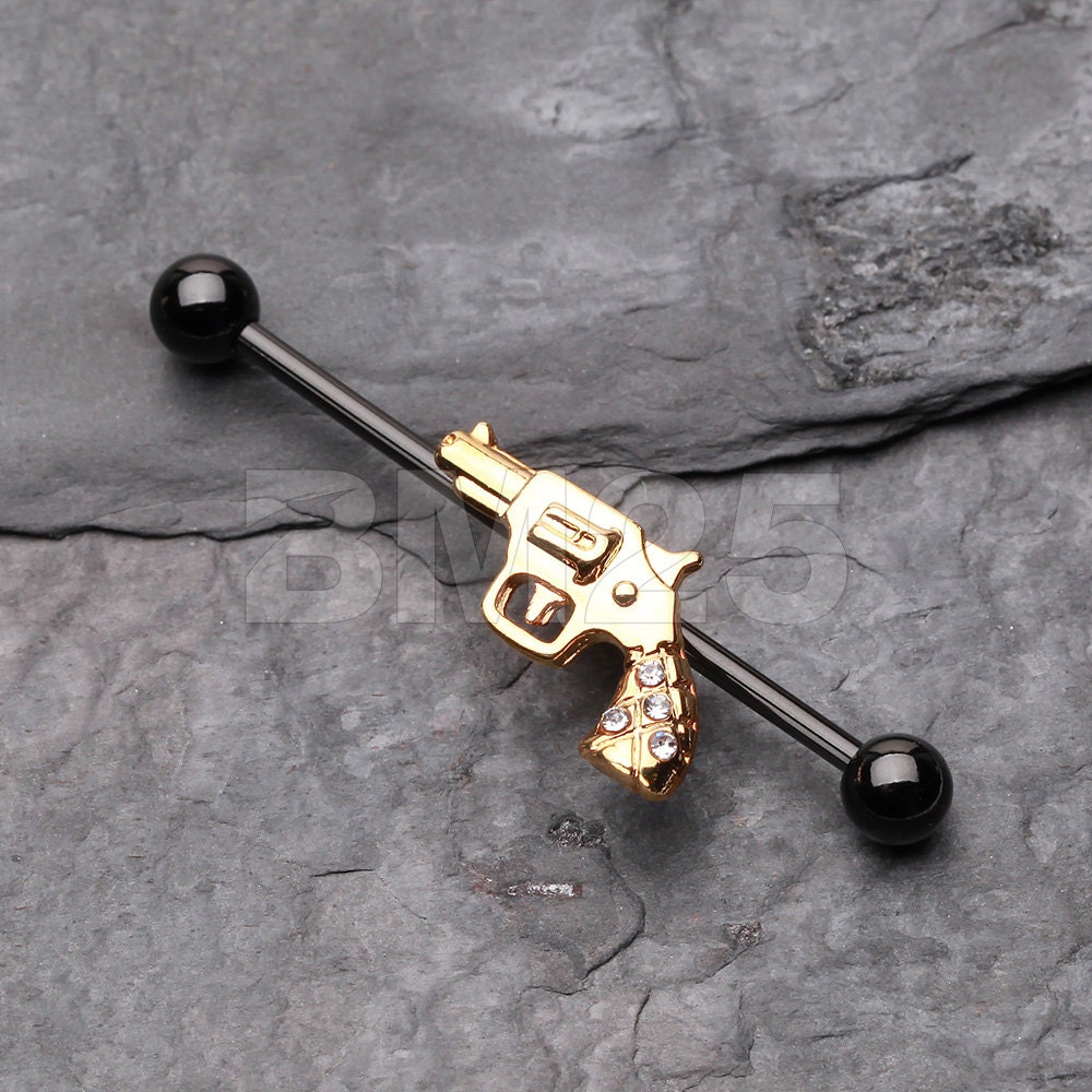 Blackline Golden Revolver Sparkle Industrial Barbell - Etsy