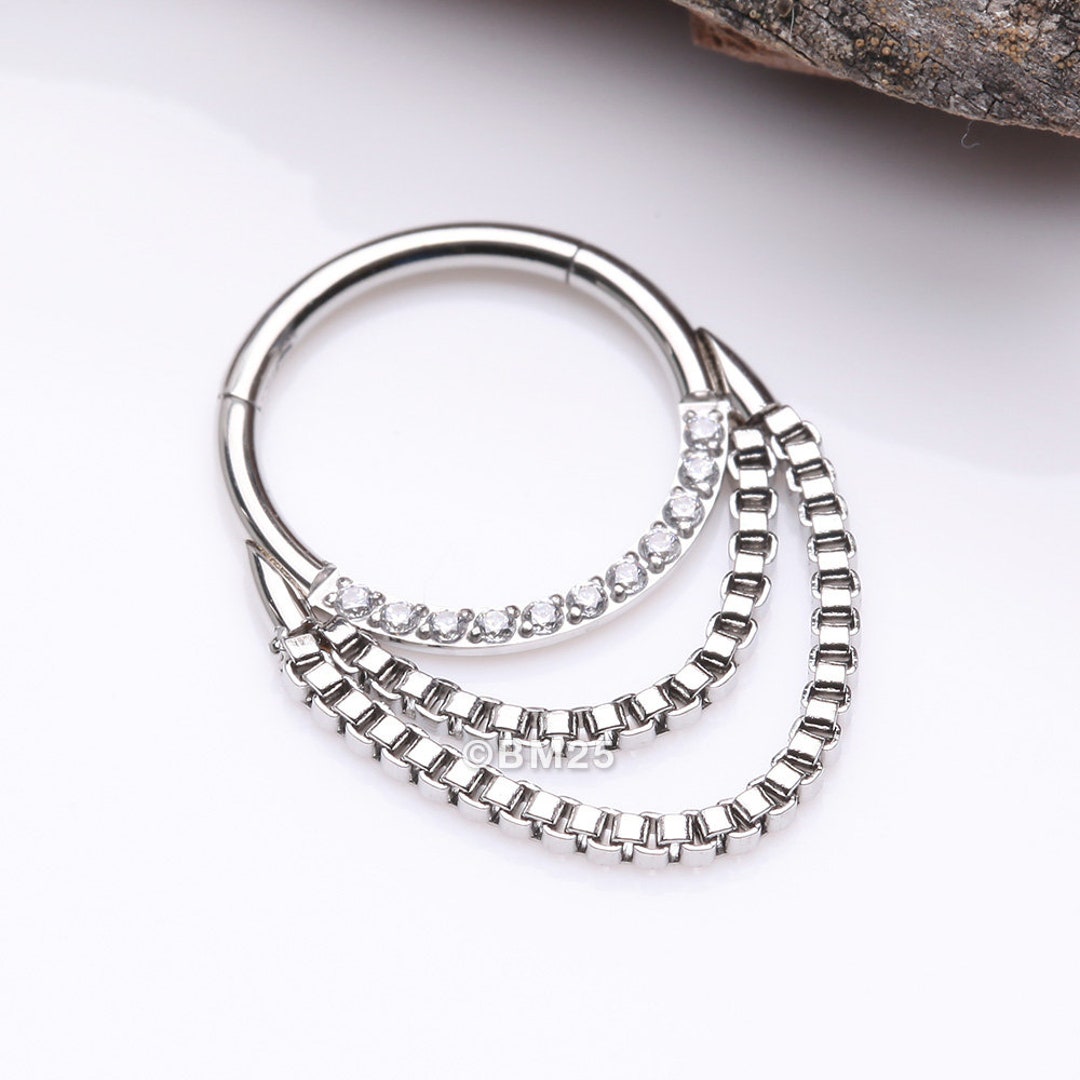 Majestic Sparkle Double Chained Seamless Clicker Hoop Ring-clear Gem - Etsy
