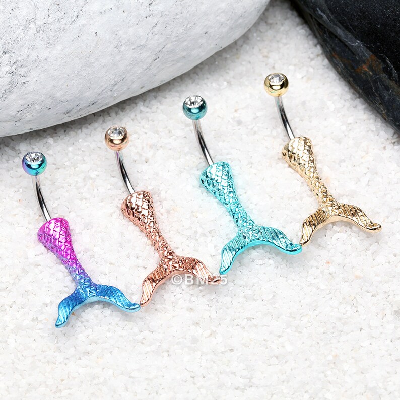 Golden Mystic Mermaid Tail Belly Button Ring - Etsy