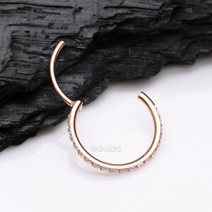 Rose Gold Brilliant Sparkle Gems Lined Seamless Clicker Hoop Nose Ring ...