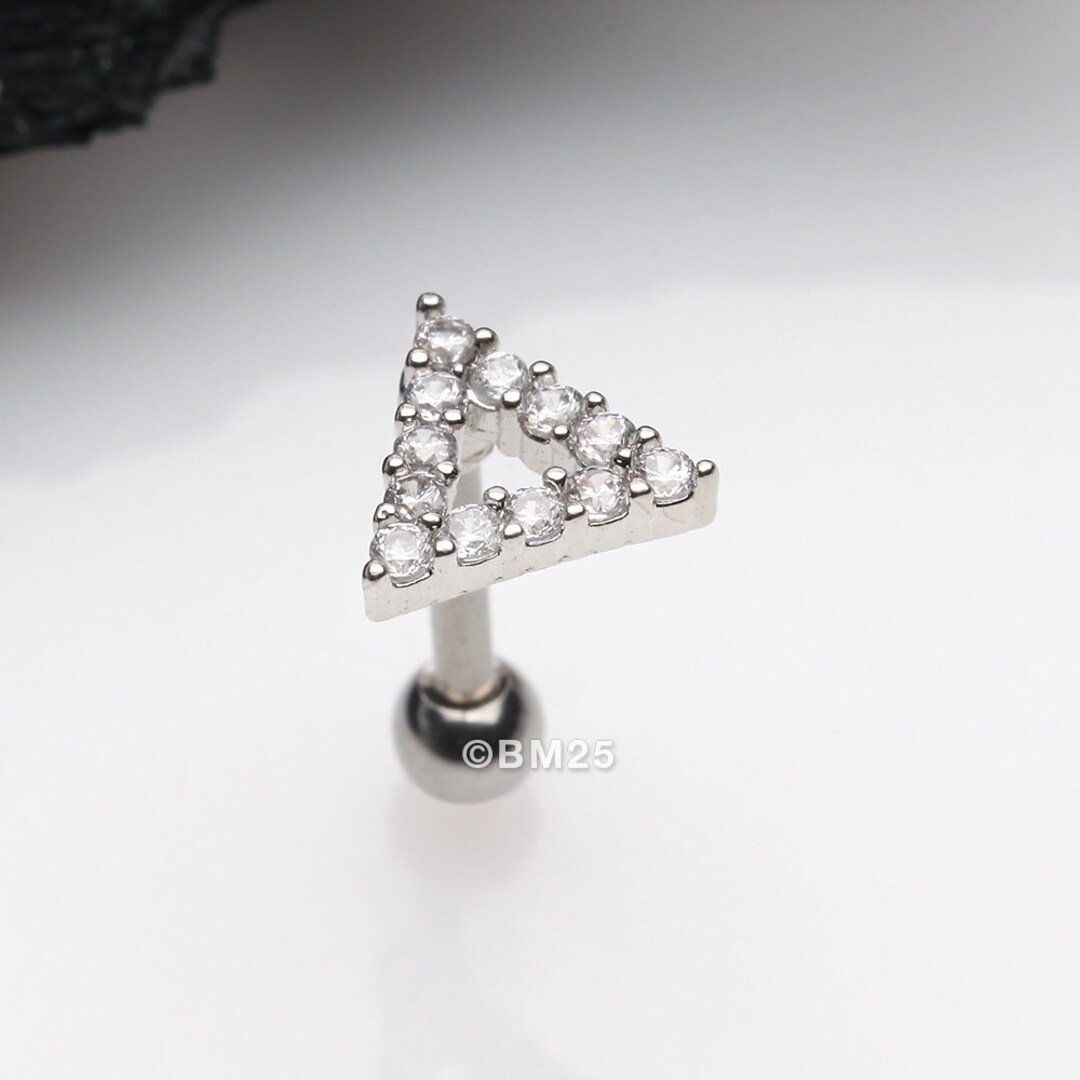 Karma Triangle Sparkle Cartilage Tragus Barbell Earring-clear Gem - Etsy