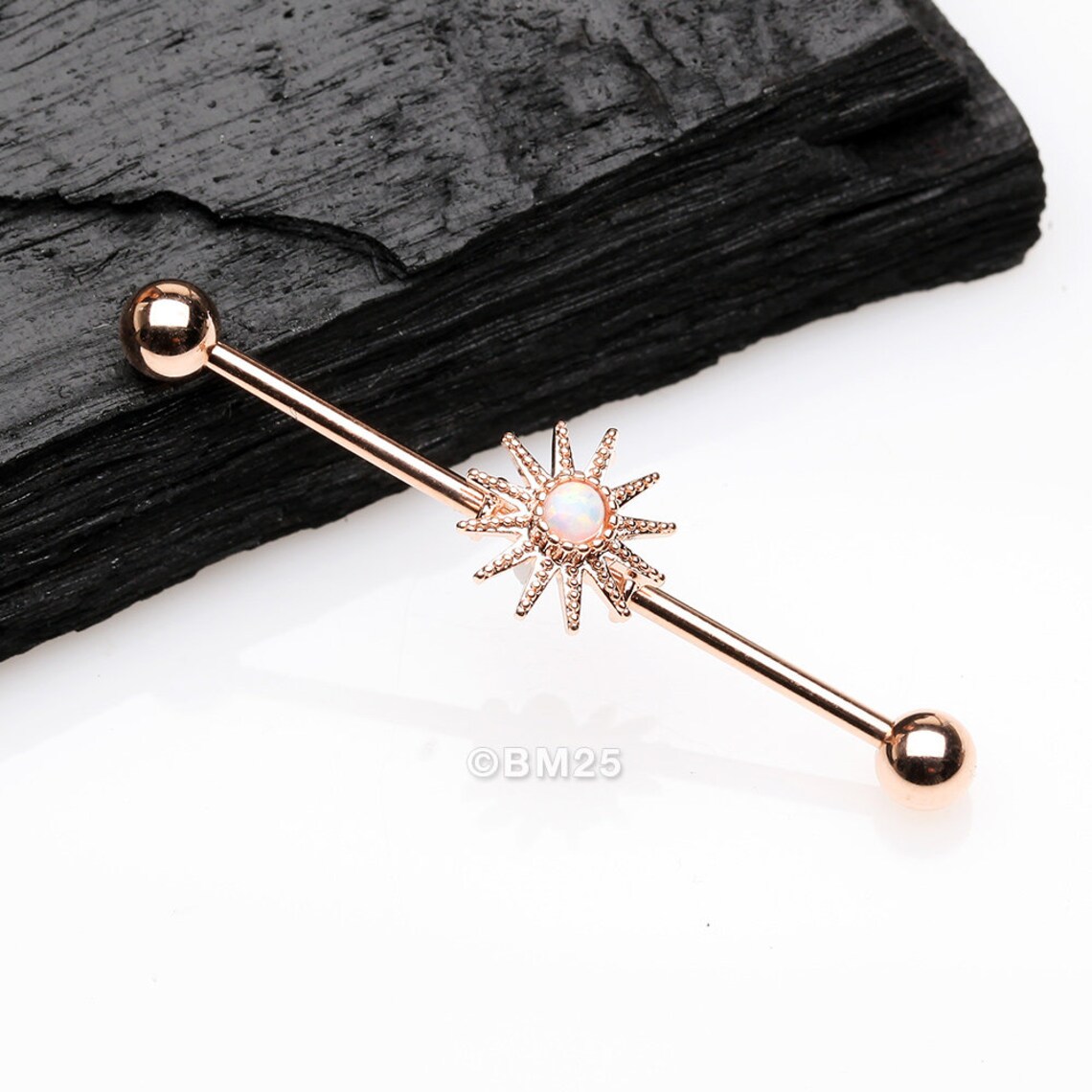 Rose Gold Fire Opal Sunburst Sparkle Industrial Barbell - Etsy