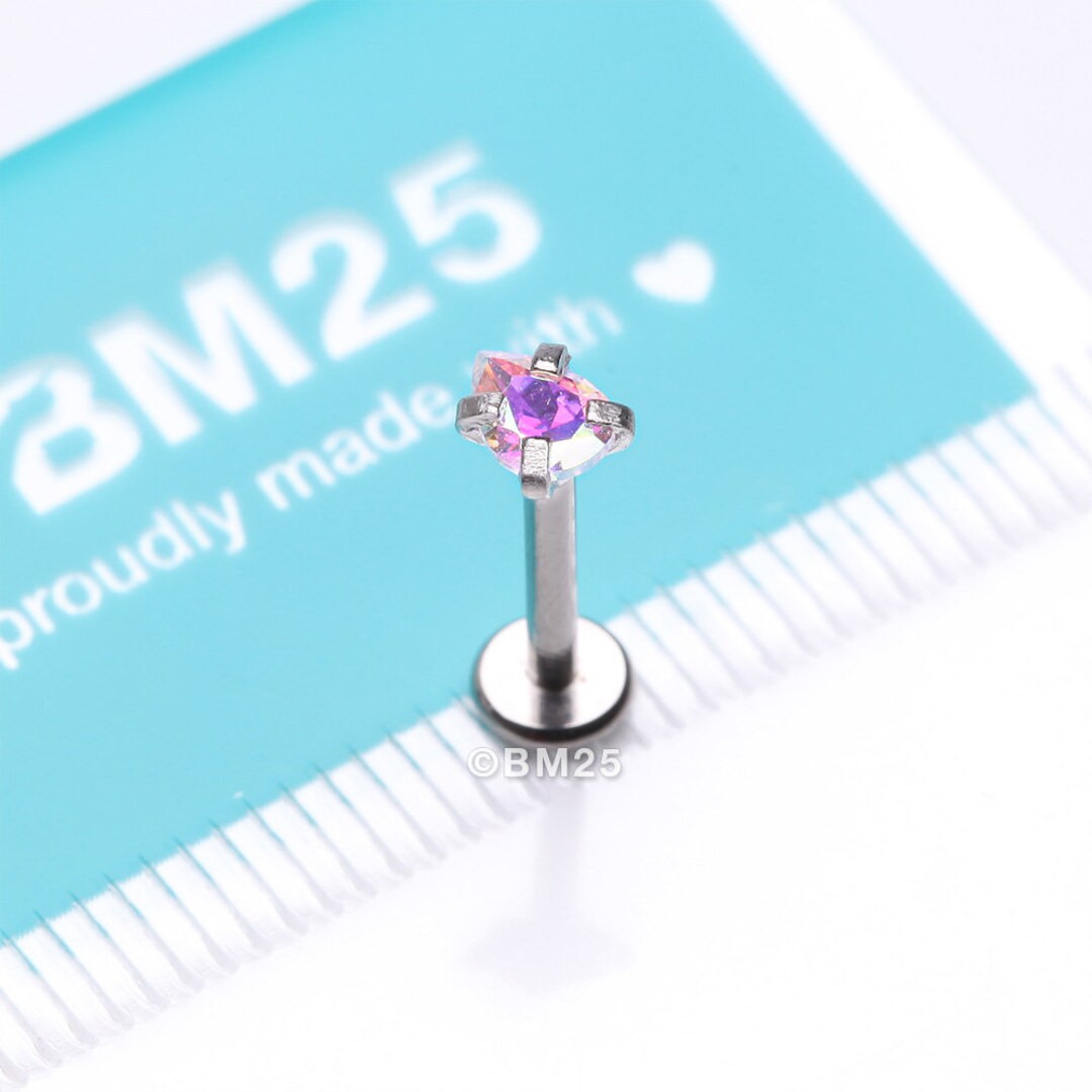 Teardrop Prong Set Sparkle Top Internally Threaded Labret Flat Back ...