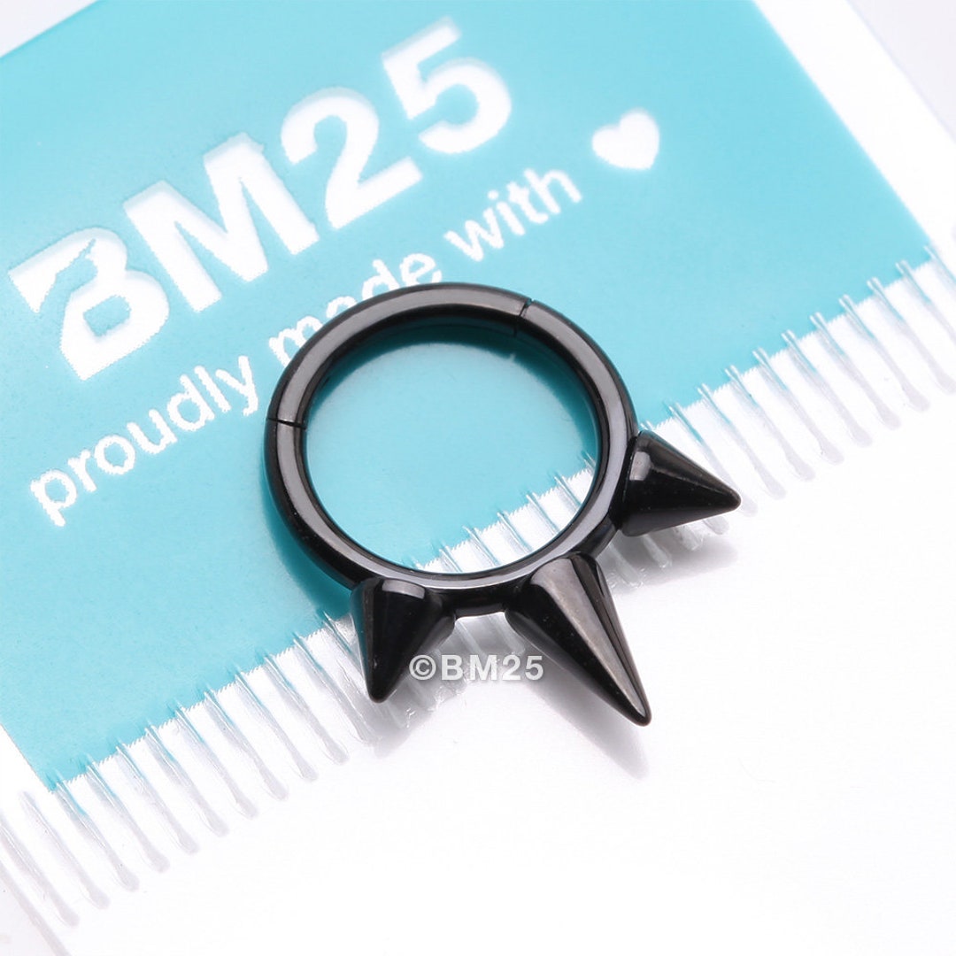 Implant Grade Titanium Blackline Bali Studded Spikes Clicker Hoop Ring ...