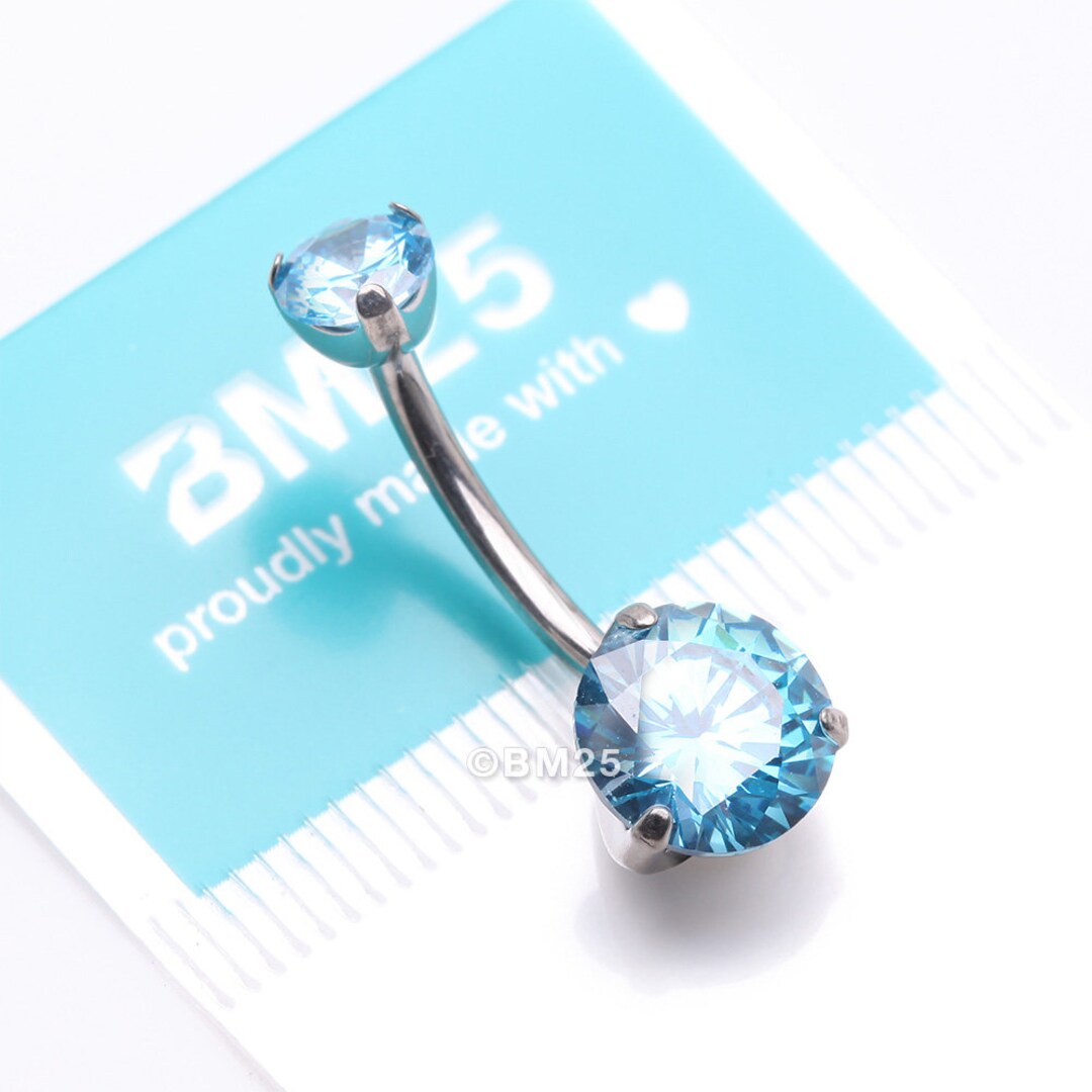 Implant Grade Titanium Internally Threaded Prong Set Belly Button Ring ...