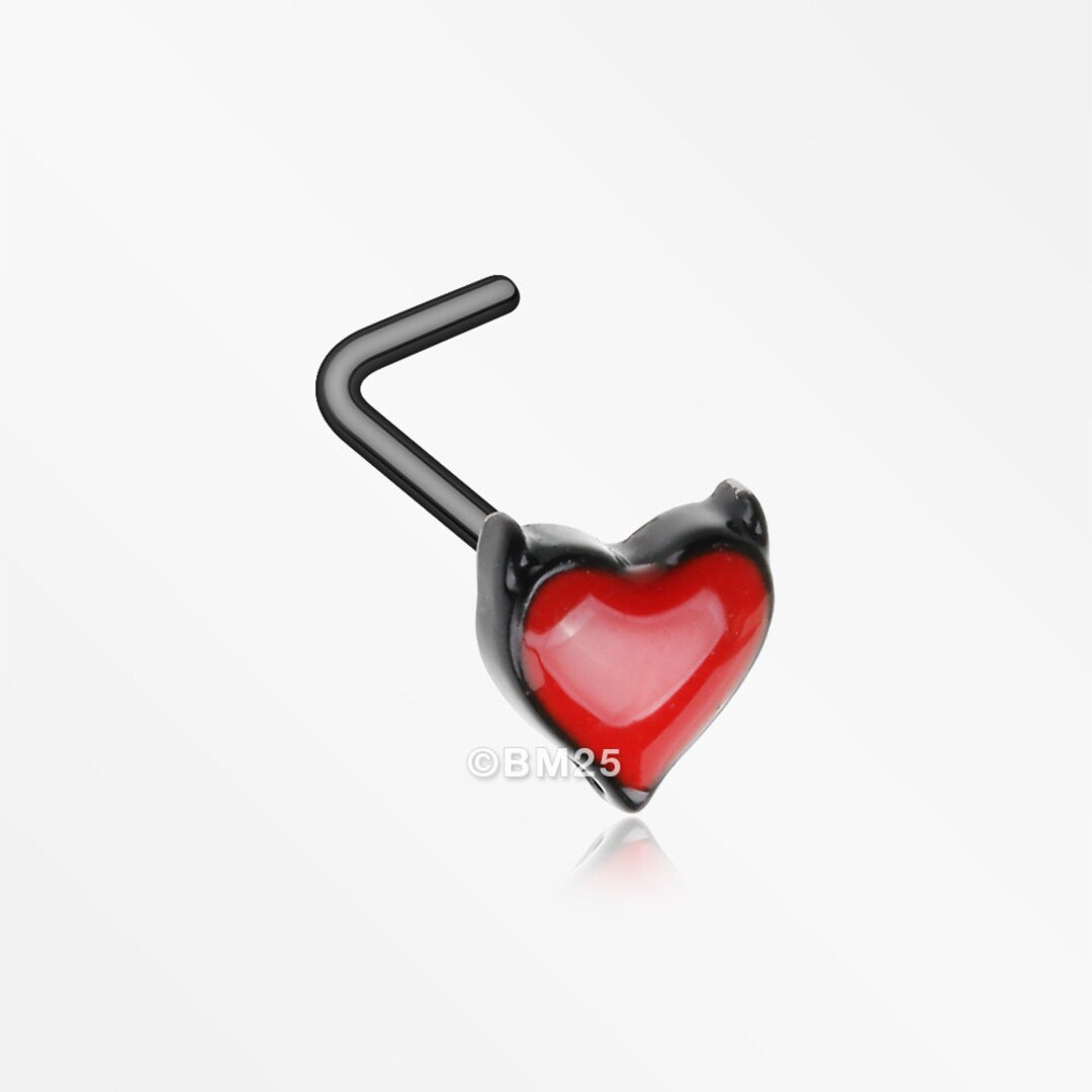 Blackline Devil's Heart L-shaped Nose Ring-black/red - Etsy