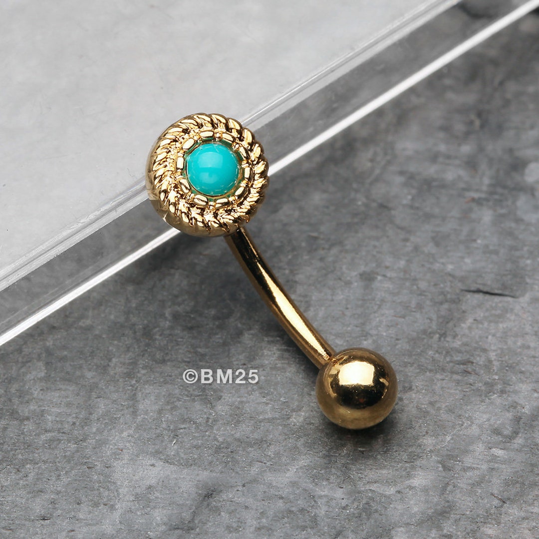 Golden Vintage Rope Turquoise Eyebrow Curved Barbell Ring turquoise - Etsy