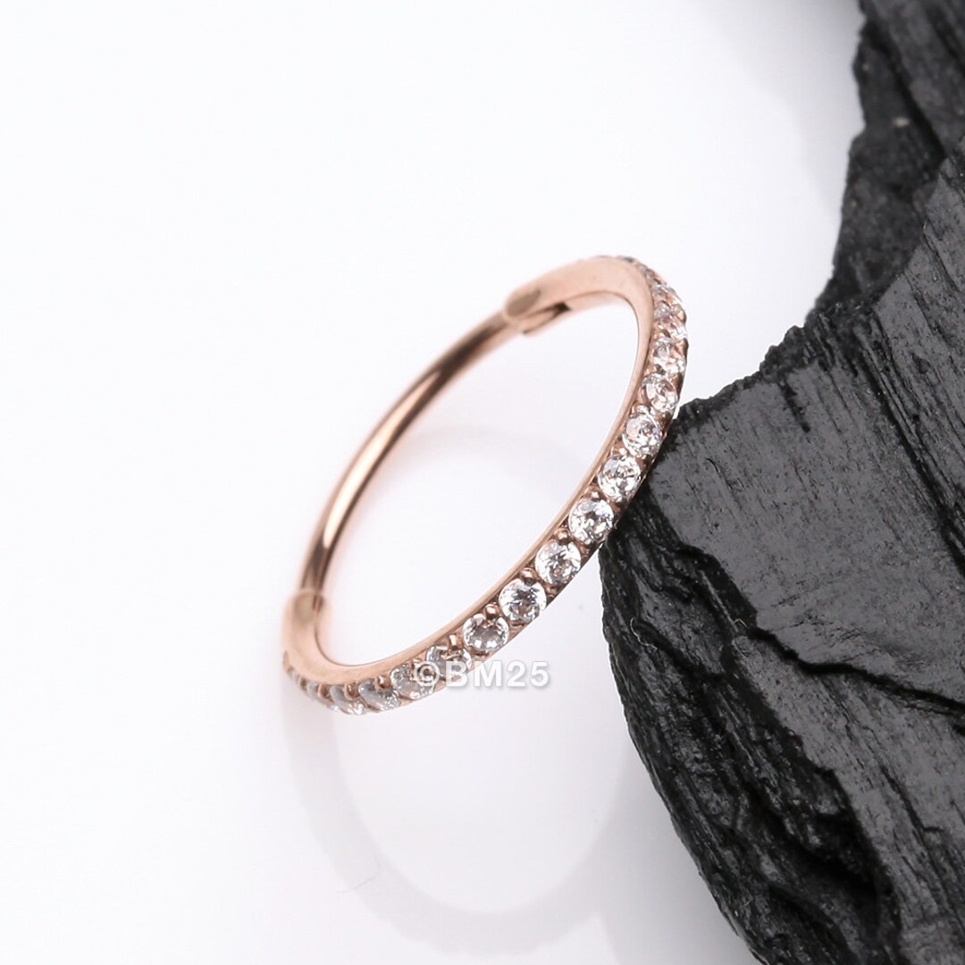 Rose Gold Brilliant Sparkle Gems Lined Seamless Clicker Hoop Nose Ring ...