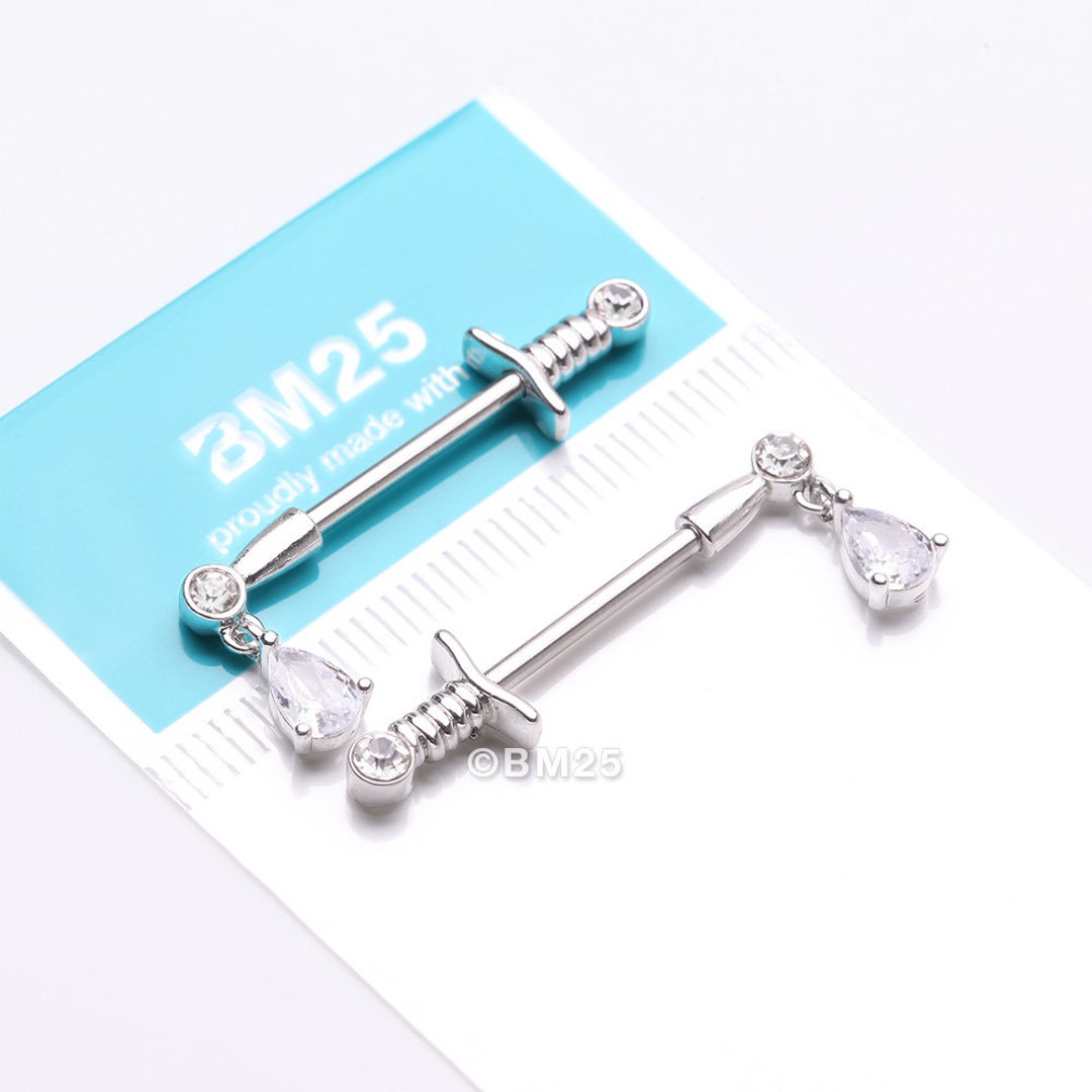 A Pair of Classic Sparkle Dagger Sword Teardrop Dangle Nipple - Etsy