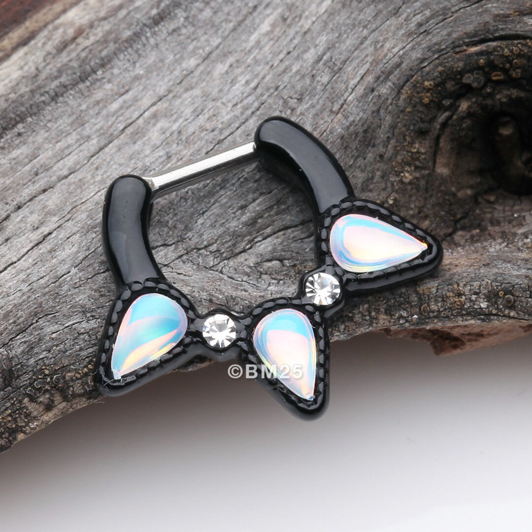 Blackline Iridescent Revo Trident Septum Clicker-clear Gem - Etsy